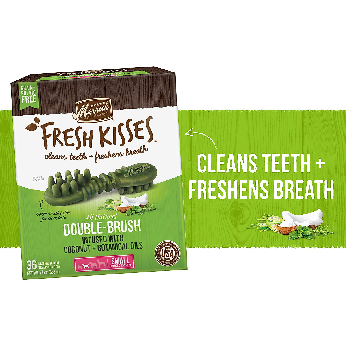 Merrick Fresh Kisses Natural Dental Chews Infused With Coconut And Botanical Oils For Small Dogs 15-25 Lbs - 15 ct. Bag