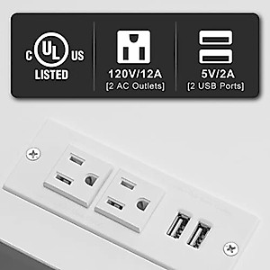 PrimeZone LED Nightstand with Charging Station - Modern End Table Bedside Table with USB Ports & Outlets, Wooden Bedroom Night Stand with 2 Drawers & Open Storage, White