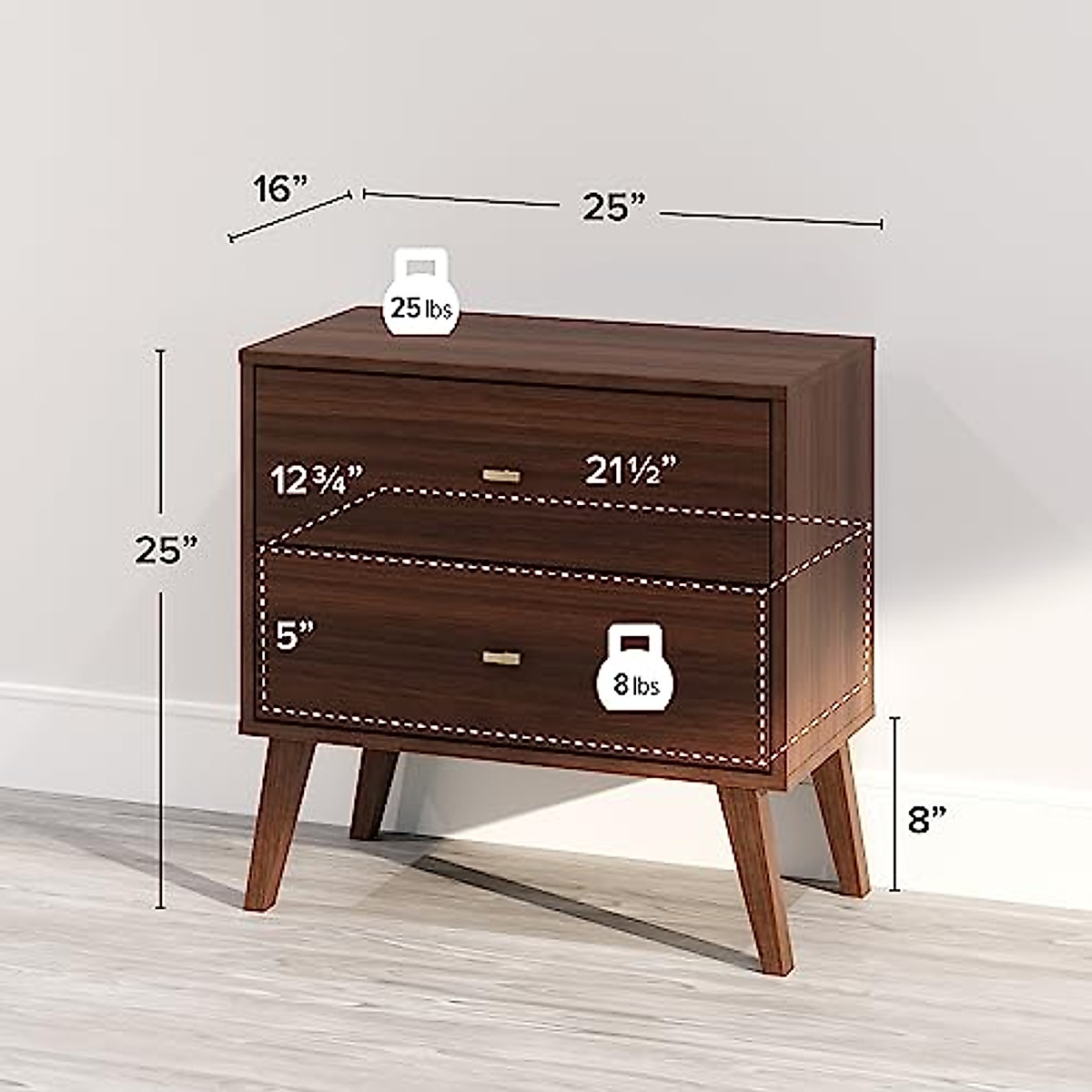 Prepac Milo 2-drawer Nightstand, Cherry