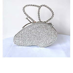 Butterfly Shape Evening Clutch Bag, Rhinestone Diamond Frame Wedding Party Prom Purse Handbag for Women (grey)