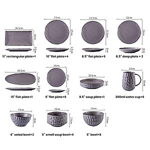 AB-Grade Porcelain Plate and Bowl Set,Kitchen Tableware Set,Ceramics Dinnerware Sets, 39 Pieces Nordic Style Porcelain Dinner Set for Family Gathering | Matte Series Purple Cereal Bowl Steak Plate an