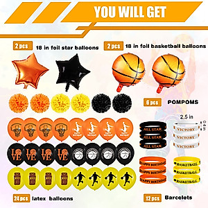 BORAMDO Basketball Party Decorations Pack, Basketball Birthday Party Supplies Including Basketball Felt Birthday Banner, Cake Toppers, Tissue Pom Pom Flowers (Basketball Birthday Party Set)