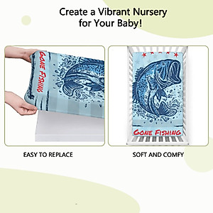 Gone Fishing Themed Fitted Crib Sheet,Standard Crib Mattress Fitted Sheet Toddler Bed Mattress Sheets-Great for Boy or Girl Room or Nursery,28“ x52“,Multicolor
