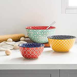 DOWAN Mixing Bowls, Ceramic Mixing Bowls for Kitchen, Colorful Vibrant Nesting Bowls for Cooking, Baking, Prepping, Serving, Salad, Housewarming Gift, Microwave Dishwasher Safe, 3.7/2/1 Qt, Set of 3