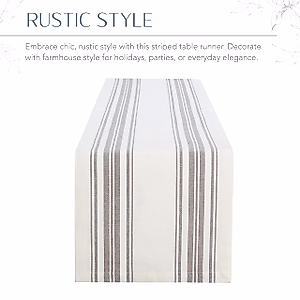 Elrene Home Fashions Living Homestead Stripe Table Runner, Farmhouse Kitchen Decor for Holiday or Everyday Use, 13" x 70", Gray/White