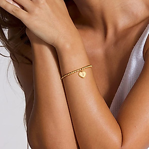 Initial Gold Bracelets for Women, 14k Gold Plated Initial C Bracelets for Women Bead Gold Bracelets for Women Dainty Heart Gold Bracelets for Women Gold Jewelry Gifts for Women