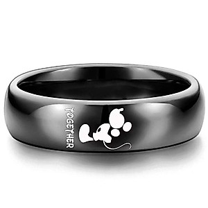 XAHH His and Hers Matching Set Couple Titanium Steel Rings Mouse Kiss Forever Together Promise Wedding Band Black Women Size 7