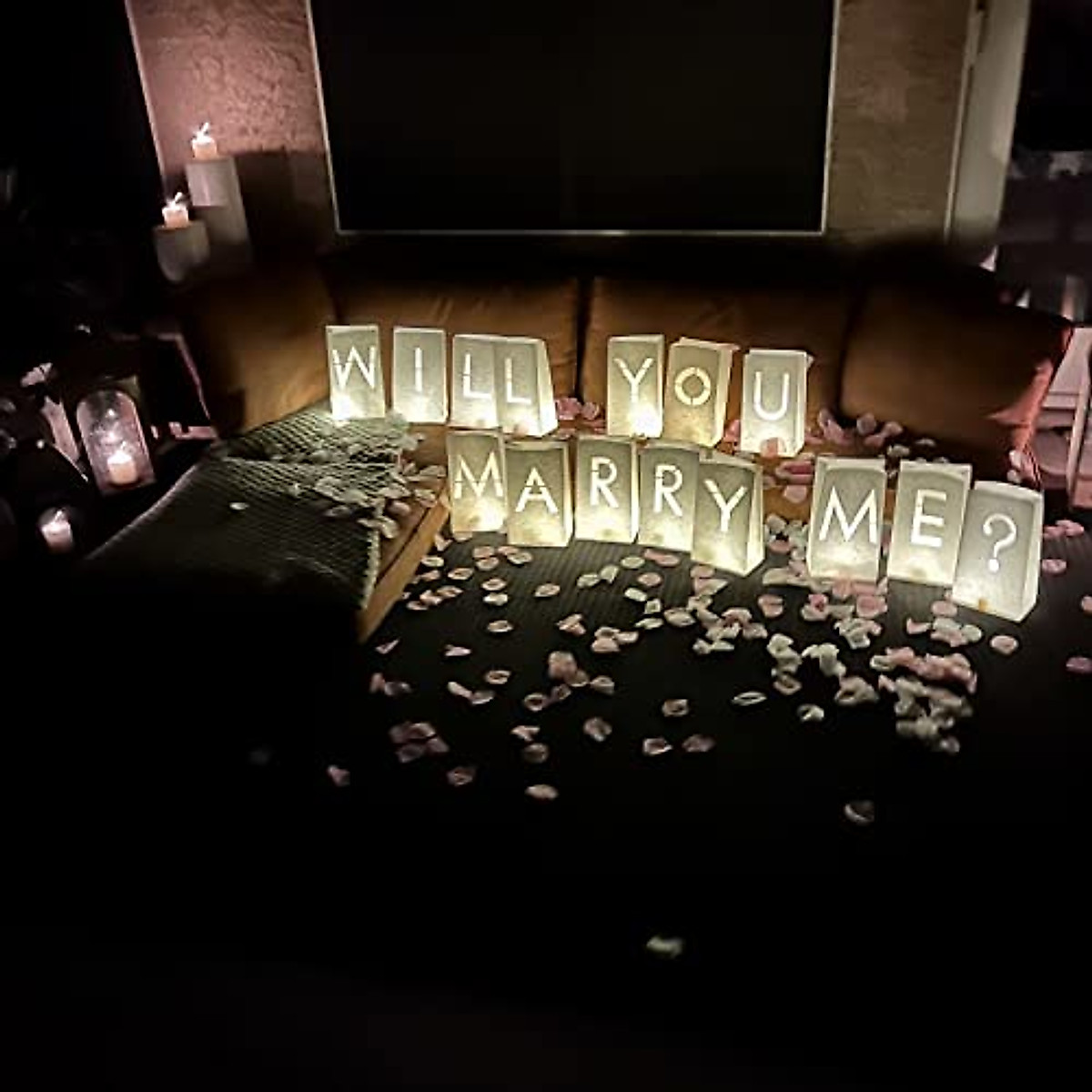 Luminary paper bags wedding proposal decorations “will you marry me?” light up letters sign with led lights included for engagement party, proposals