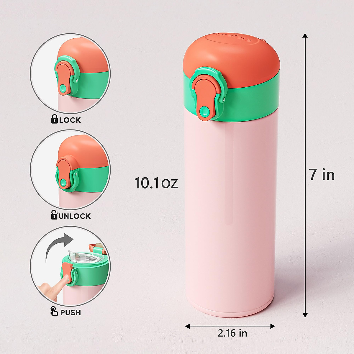 YOHKOH Mini Insulated Water Bottle Small Stainless Steel Thermos 10oz - Insulated Vacuum, Leak Proof, Keeps Drinks 12 Hrs Hot & 24 Hrs Cold - BPA-Free (1, Pink)