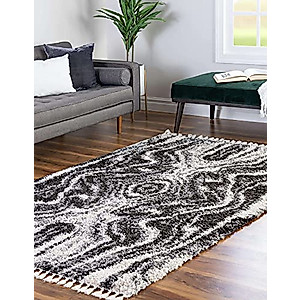 Unique Loom Hygge Shag Collection Area Rug - Valley (9' x 12' Rectangle, Black and White/Gray)