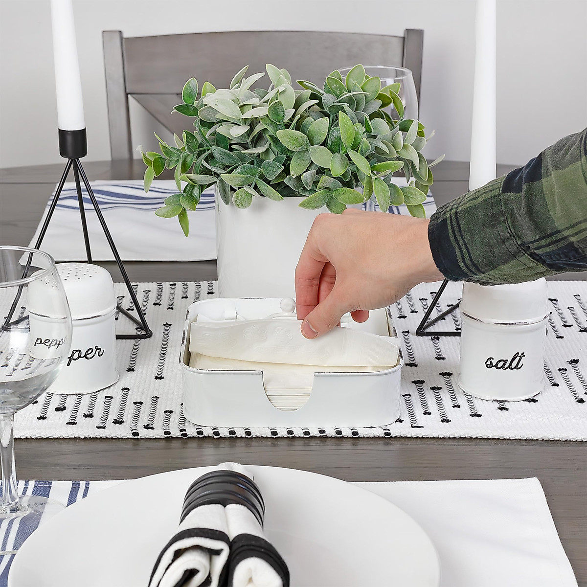 AuldHome White Enamel Napkin Holder, Distressed Rustic Napkin Dispenser