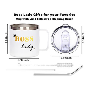 EchoMaven Bosses Day Gifts for Her, Boss Lady Gifts, Boss Lady Appreciation Gifts, Boss Lady Stainless Steel Coffee Mug with Lid Straw, Birthday Christmas Gifts for Boss Lady Women, Black