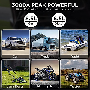 Ainostone Jump Starter 3000A Peak Car Battery Jump Starter 20800mA/h Portable Auto Battery Booster Pack for Up to 8.5L Gas & 6.5L Diesel Engine 12V Car Power Bank Charger with Carry Case LCD Display