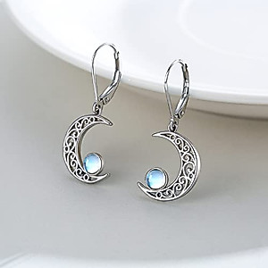 Moon Earrings 925 Sterling Silver Moonstone Earrings For Women Celtic Moon Dangle Earring Jewelry Gifts For Women