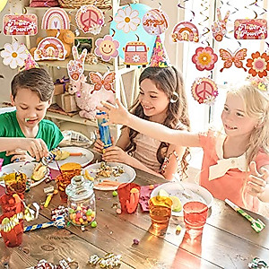 36 Pcs Two Groovy Hippie Boho Party Swirls Decor Party Hanging Swirl Decorations Groovy Retro Rainbow Daisy Flower Birthday Decor for Kids Adults Two Groovy Themed Birthday Baby Shower Mardi Gras