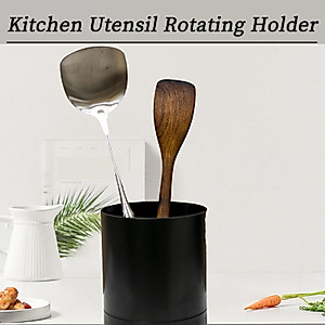 CrafArcher Large Kitchen Utensil Holder, 360° Rotating Plastic Utensil Caddy, Countertop Utensil Tools and Gadgets Organizer-Black 5.7" D x 6.5" H