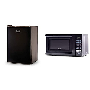 BLACK+DECKER BCRK25B Compact Refrigerator Energy Star Single Door Mini Fridge with Freezer, 2.5 Cubic Feet, Black & Commercial Chef CHM770B Countertop Microwave, 0.7 Cubic Feet, Black