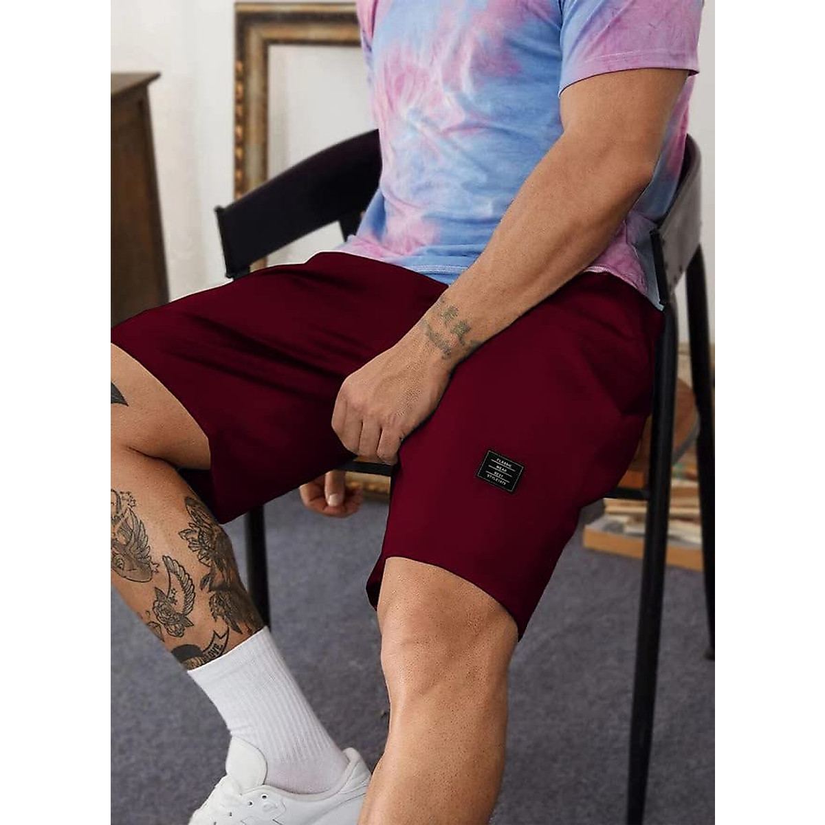 JMIERR Men's Cotton Sweat Shorts with Pockets Workout Lounge Jogger Gym Shorts 7 inch Inseam Basketball Shorts for Men, US38(XL), A Red