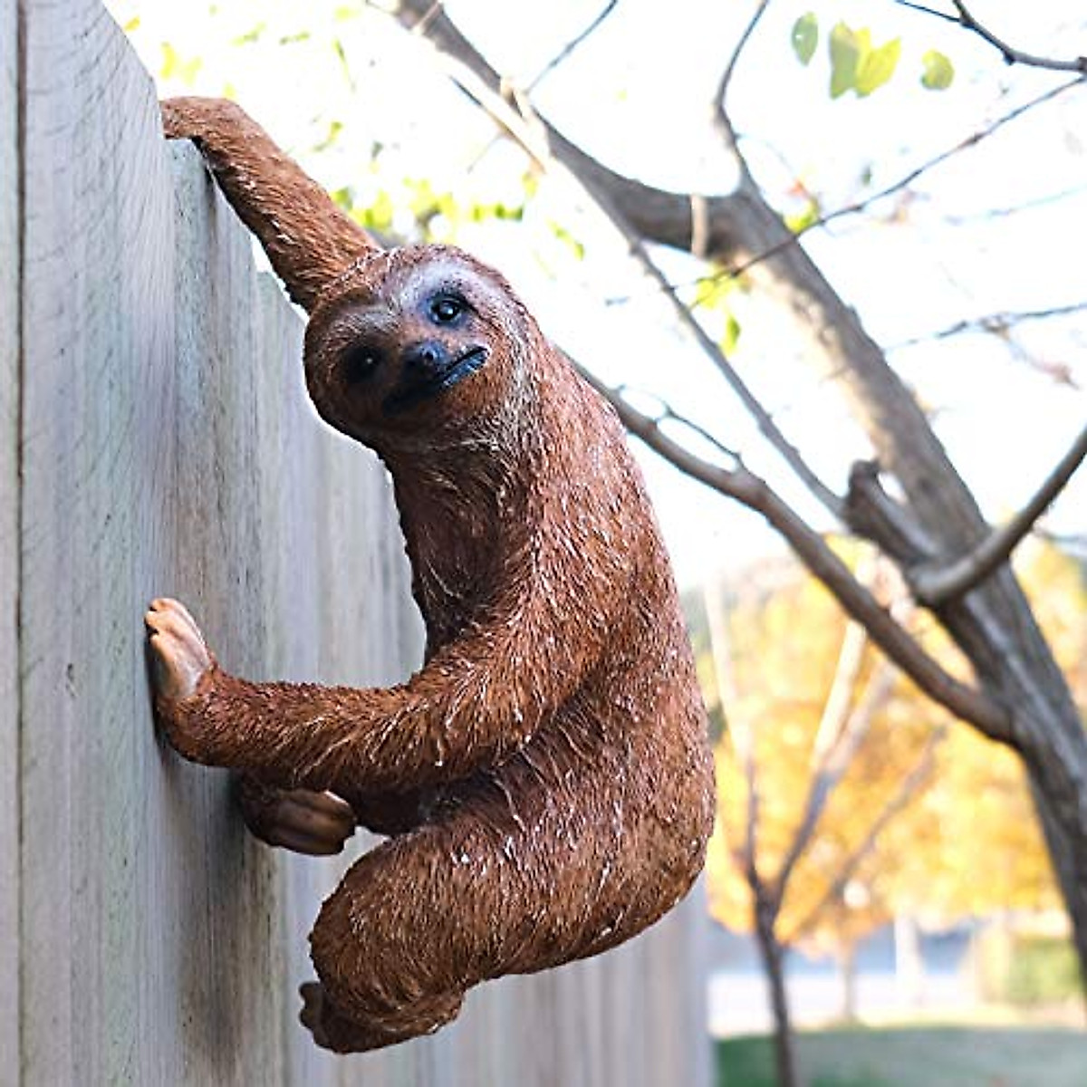 BELLA HAUS DESIGN Sloth Fence Hanger - Outdoor Hanging Sloth Statue- Detailed Garden Decor for Wall, Patio, Porch, Fence, Window