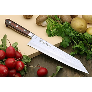 Yoshihiro VG-10 Hammered Damascus Kiritsuke Sword Tip Multipurpose Japanese Chef Knife 8.25 inch - Western Style Mahogany Handle