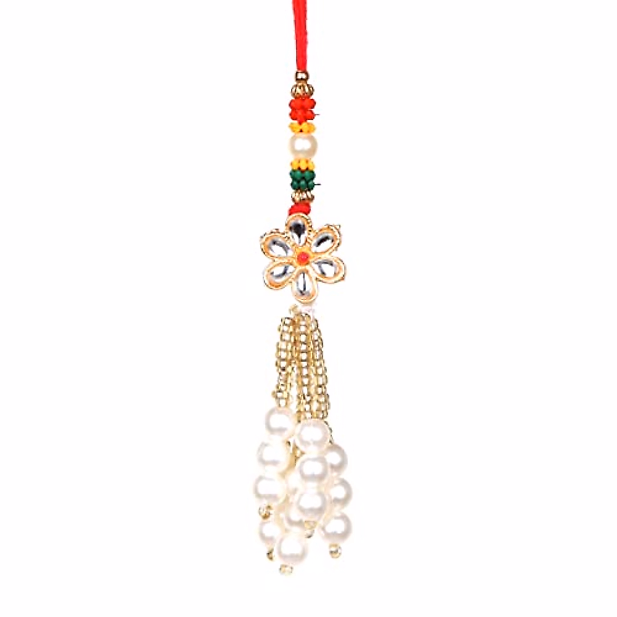 spelerio Bhaiya and Bhabhi Rakhi for Brother Rakshabandhan Thread Lumba Rakhi Floral with Pearl - Designer Lumba (Designer Lumba 4, Standard)