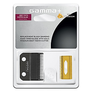 GAMMA+ Replacement Fixed Black Diamond Carbon DLC Taper Hair Clipper Blade with Moving Gold Titanium Deep Tooth Cutter Set