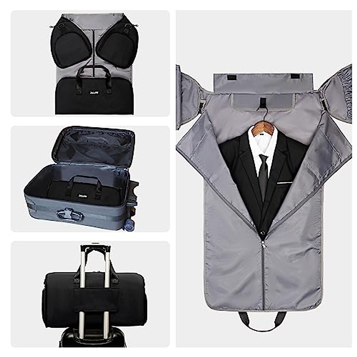 Convertible Garment Duffel Bag with Shoe Compartment,ZALUPRI Carry on Garment Bag for Men Women 2 in 1 Hanging Suitcase Suit Weekend Travel Bag, Black