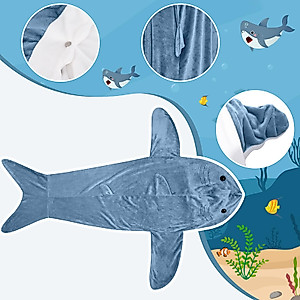 Ambitelligence Shark Blanket Hoodie Onesie for Adults and Kids, Cozy Flannel Shark Costume Shark Sleeping Bag