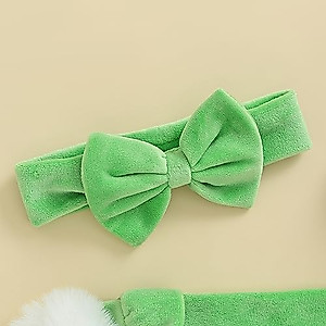 Mialoley Baby Girl Winter 2 Piece Sets Long Sleeve Patchwork Romper Dress Warm with Bowknot Headband Spring Fall Christmas (Green, 0-6 Months)