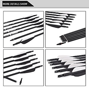 TY Archery 26"/28"/30" Carbon Arrow Archery Hunting Arrows with 100 Grain Removable Field Tips Target Practice for Compound Bow&Recurve Bow&Traditional Bow