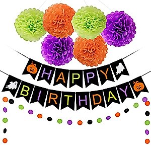 Black Halloween Happy Birthday Banner- Halloween Birthday Party Decorations,1st Birthday Halloween,Happy Birthday Halloween Banner,Halloween Fireplace Mantle Home Decor