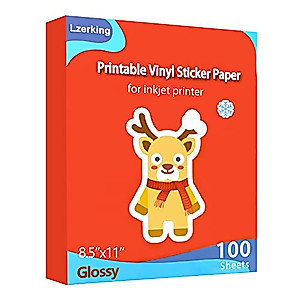 Printable Vinyl Glossy Sticker Paper for Inkjet Printer 100 Sheets White Waterproof Self-Adhesive Sheets 8.5x11 Inches