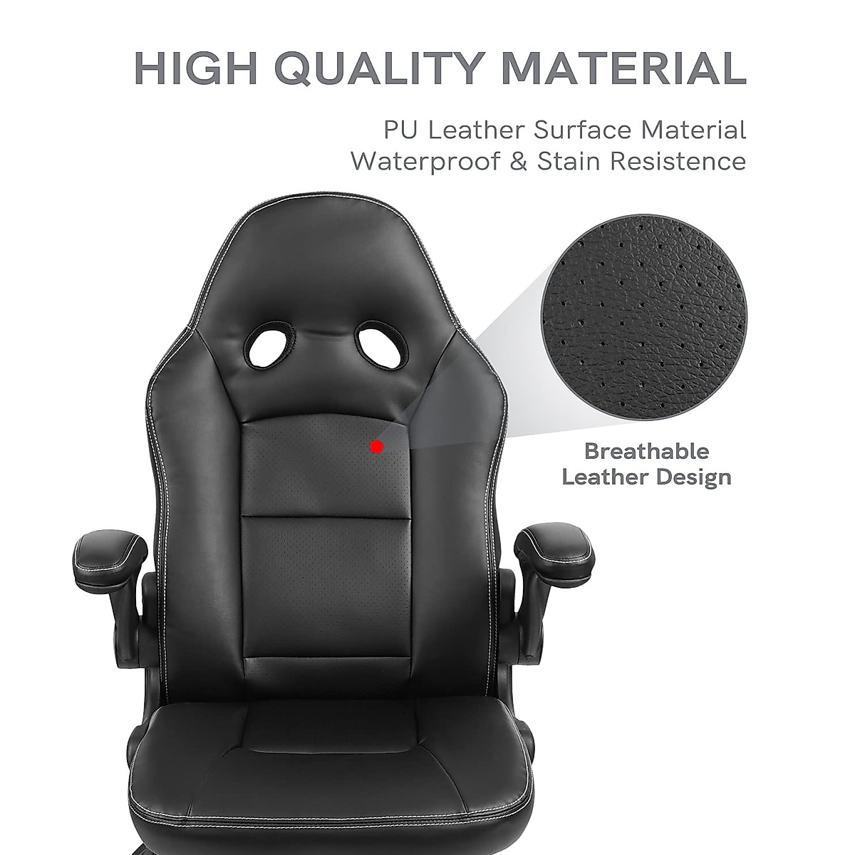 KLASIKA Computer Office Gaming Chair, Ergonomic Swivel Video Game Chairs with Flip Up Armrest Adjustable High Back Leather Desk Chair for Adults Women Men, Black