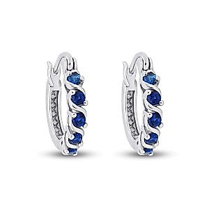 14K White Gold Plated 925 Sterling Silver Round Cut Simulated Blue Sapphire Clarity Of VVS1-VVS2 Dainty Tiny Hoop Earrings Minimalist | Delicate Jewelry, Gift For Her