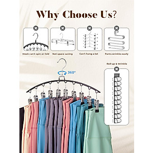 HOUSE DAY Legging Organizer for Closet, Metal Yoga Pants Hanger 2 Pack w/10 Clips Holds 20 Leggings, Space Saving Hanger Closet Organizers and Storage, Clips Hanger for Pants, Skirts, Hats, Black