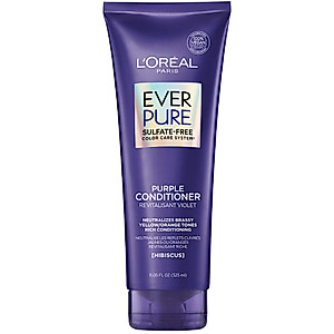 L'Oreal Paris EverPure Sulfate Free Brass Toning Purple Conditioner for Blonde, Bleached, Silver, or Brown Highlighted Hair, 11 Fl; Oz (Packaging May Vary)