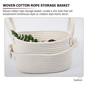 Artibetter Cotton Woven Basket Woven Cotton Rope Storage Basket Decorative Hamper Handled Nursery Shelf Baskets Desktop Makeup Cosmetics Organizers for Trinket Jewelry Toys Woven Gift Basket