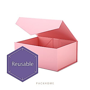 PACKHOME Gift Box 9x6.5x3.8 Inches, Bridesmaid Box, Rectangle Collapsible Box with Magnetic Lid for Gift Packaging (Matte Pink, Grain Texture)