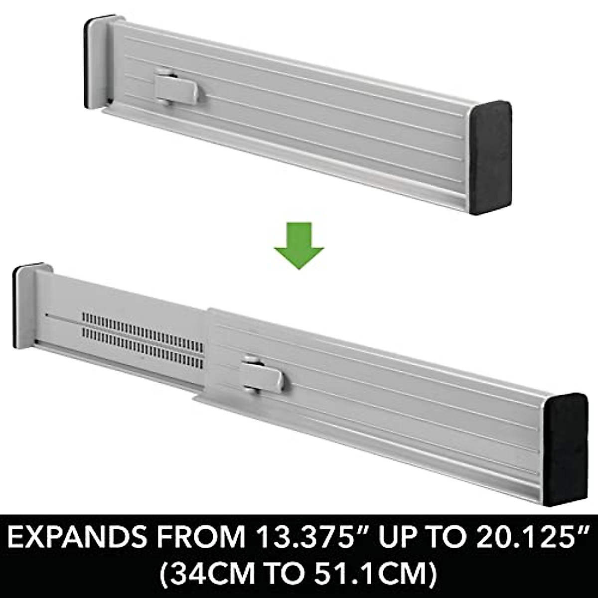 mDesign Expandable Dresser Drawer Divider with Foam Ends, Drawer Divider Locks in Place, Separators for Clothing and Accessories in Closet or Dresser Drawer, Ligne Collection, 8 Pack, Gray/Black