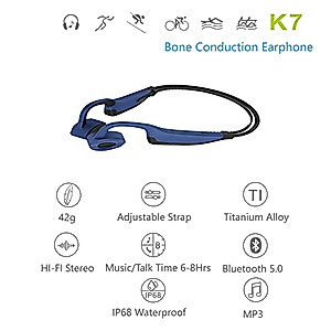 Wireless Bluetooth Headphones, Bone Conduction Headphones Universal Compatible with Android iPhone, Waterproof Open Ear Earphones Headset Underwater Hi-Fi Stereo Sound for Swimming Gym Running, Blue