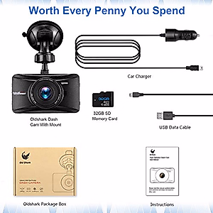 Dash Cam 1080P Full HD 3 Inch Dashboard Camera Car Recorder with 32GB Card 170°Wide Angle Dashcam Driving Loop Recording G-Sensor