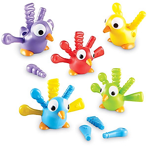 Learning Resources Fine Motor Peacock Pals - 5 Pieces, Ages 18+ months Toddler Learning Toys, Fine Motor and Sensory Toys