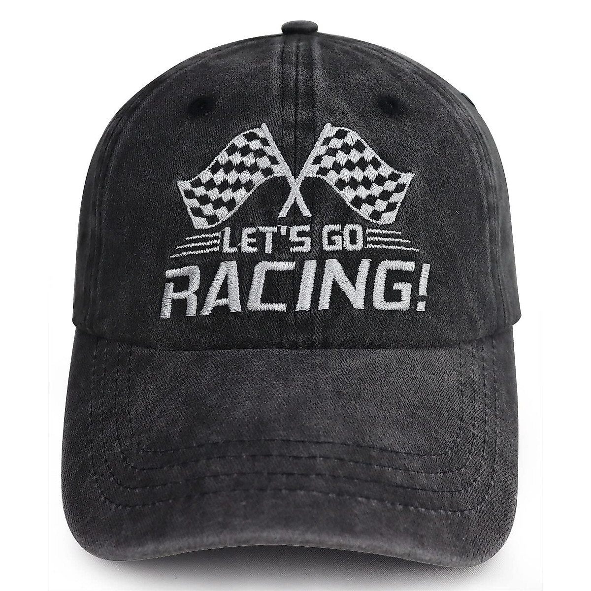 Race Car Hats for Men Women, Funny Adjustable Washed Cotton Embroidered Checkered Flag Racing Baseball Cap, Gifts for Friends Car Enthusiast Fans Driver Birthday Party Supplies Outdoor Sports
