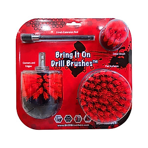 Bring It On Cleaner Drill Brush Attachment Set 3 Brushes - Bring It On Power Scrubber Brush Cleaning Kit, 5 Inch Extension, Use On Grout, Cars, Bathroom Surfaces, & Tile