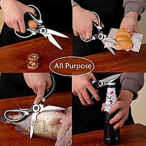 OMDAR Kitchen Scissors 3 Pack - Lifetime Replacement Warranty - Heavy Duty Stainless Steel Cooking Shears for Cutting Meat, Food, Fish, Poultry Multipurpose Sharp Sissors for Dishwasher Safe