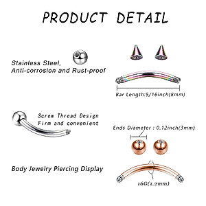 FIBO STEEL 16G 20Pcs Eyebrow Rings Lip Ring Barbell Curved Ring Tragus Daith Rook Earring Acrylic Piercing Jewelry for Women Men Classic