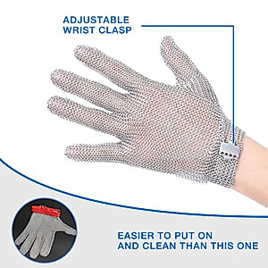 Caprihom Chainmail Glove Highest Level Cut Resistant Glove Food Grade Stainless Steel Metal Mesh Glove for Meat Cutting, Fishing, Oyster Shucking (L -1PCS)