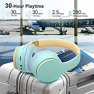I love e iFecco Wireless Bluetooth Headphones Over-Ear, Foldable HiFi Stereo Headset with Built-in Microphone and Soft Protein Earpads for Travel, Home, Office (SkyBlue)