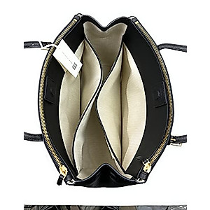 Tory Burch Women's Emerson Double Zip Tote Saffiano Leather With Gold Tone Hardware (Black Gold)