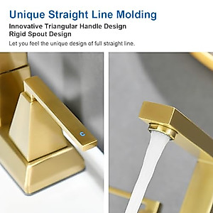 BRAVEBAR Brushed Gold 2 Handle Bathroom Faucet - 4In Centerset Faucet Bathroom | Modern Brass Faucets for Bathroom Sink with Pop Up Drain Assembly & 360° Swivel Spout Gold
